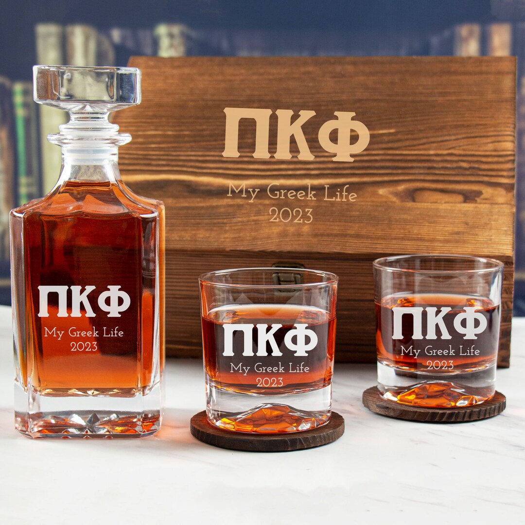 Pi Kappa Phi Fraternity Gifts - Personalized Whiskey Bar Set With Wood ...