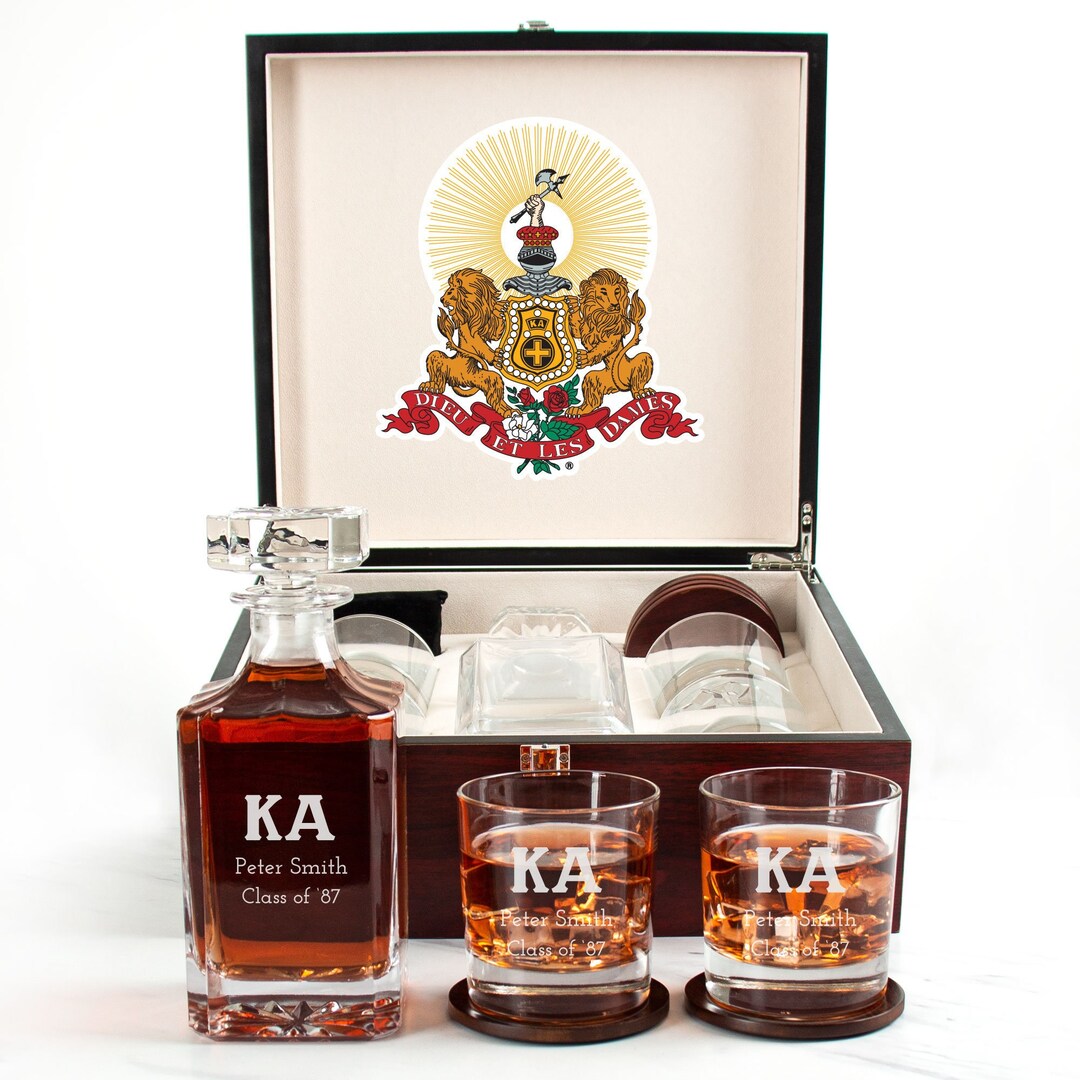 Kappa Alpha Fraternity Cherry Wood Decanter and Whiskey Glass Set ...