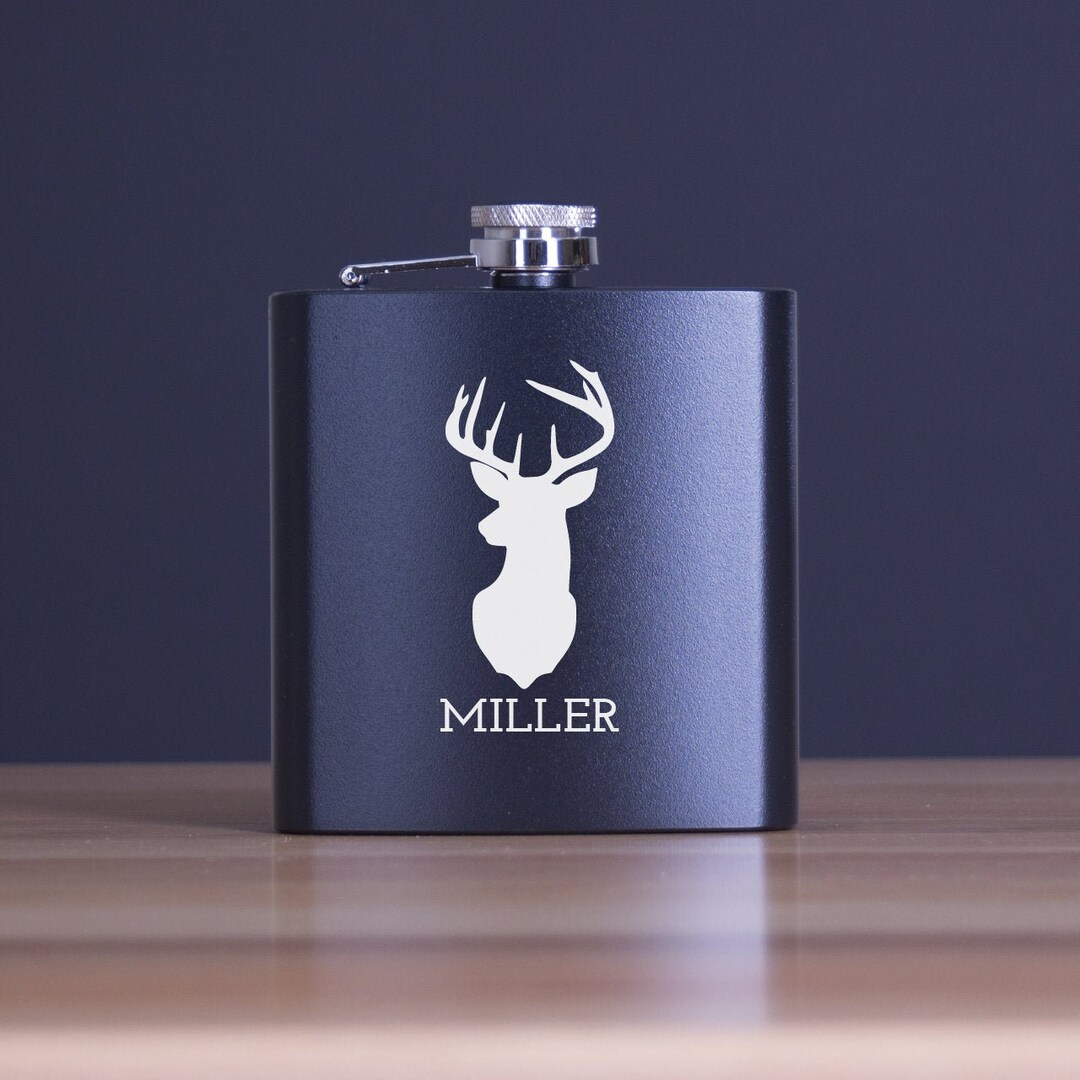 Personalized Elk Theme Flask, Matte Black 6oz Flask, Outdoors Gift ...