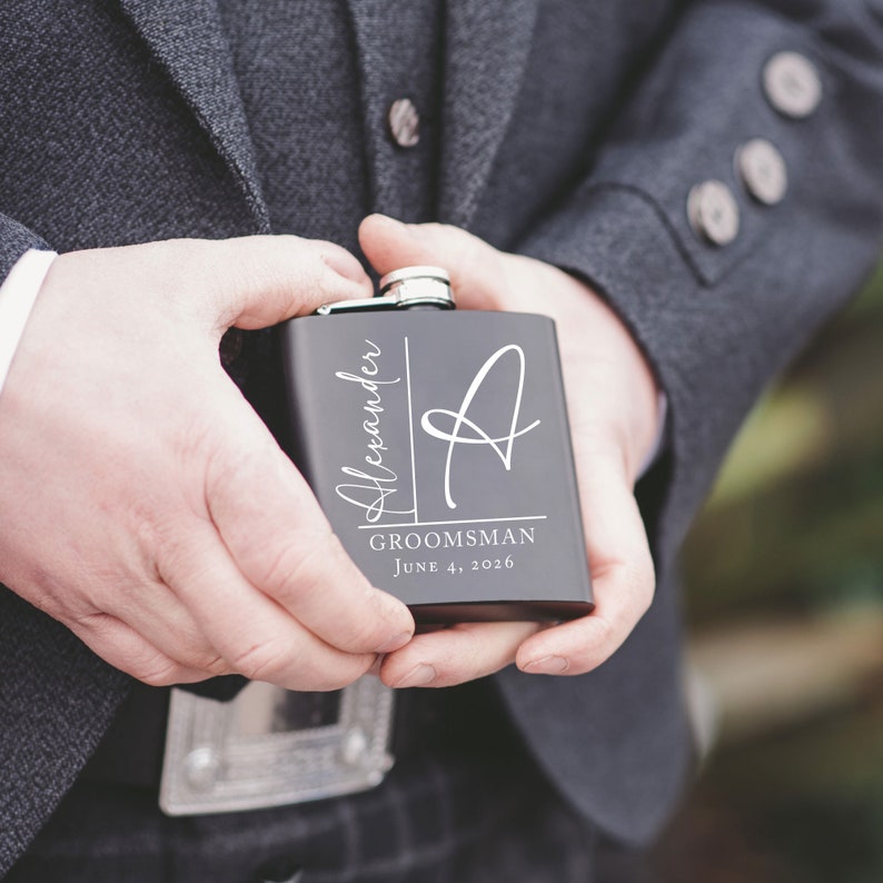 Engraved Black Flask With Name, Personalized 6oz Stainless Steel Flask ...