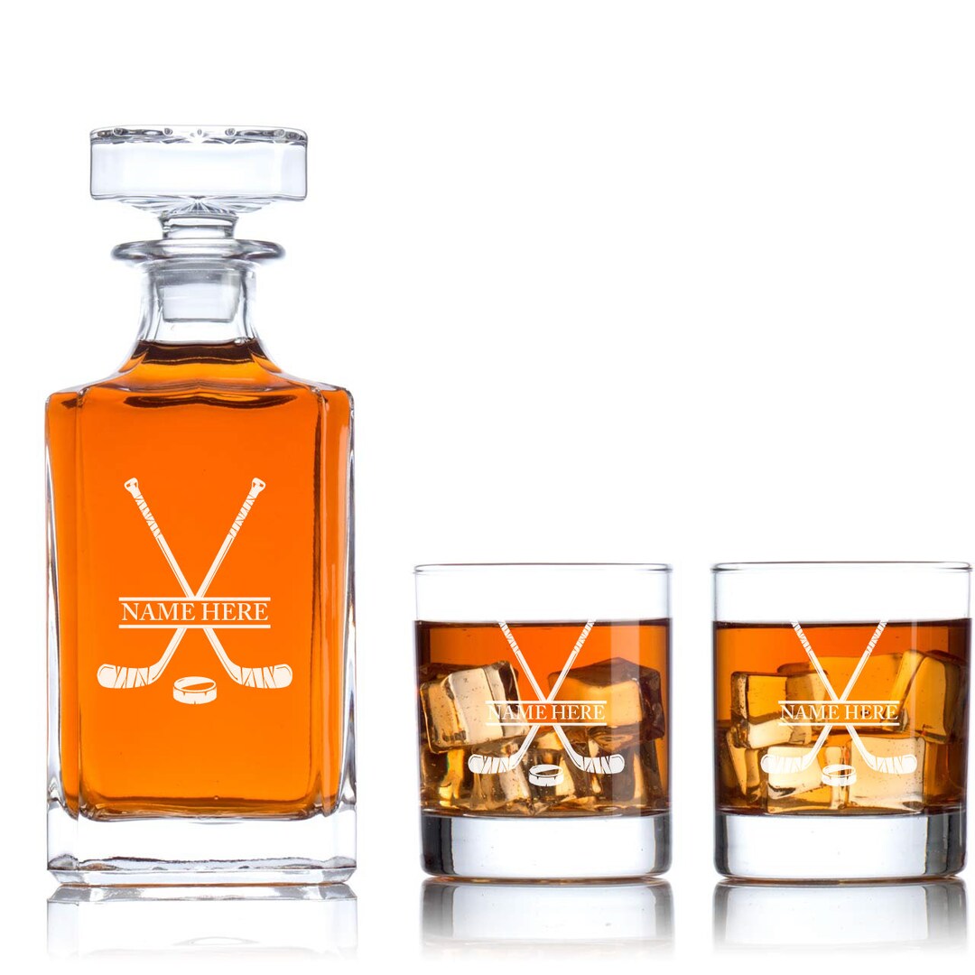 Personalized Barware Collection Set - Hockey Sports Theme - Decanter ...