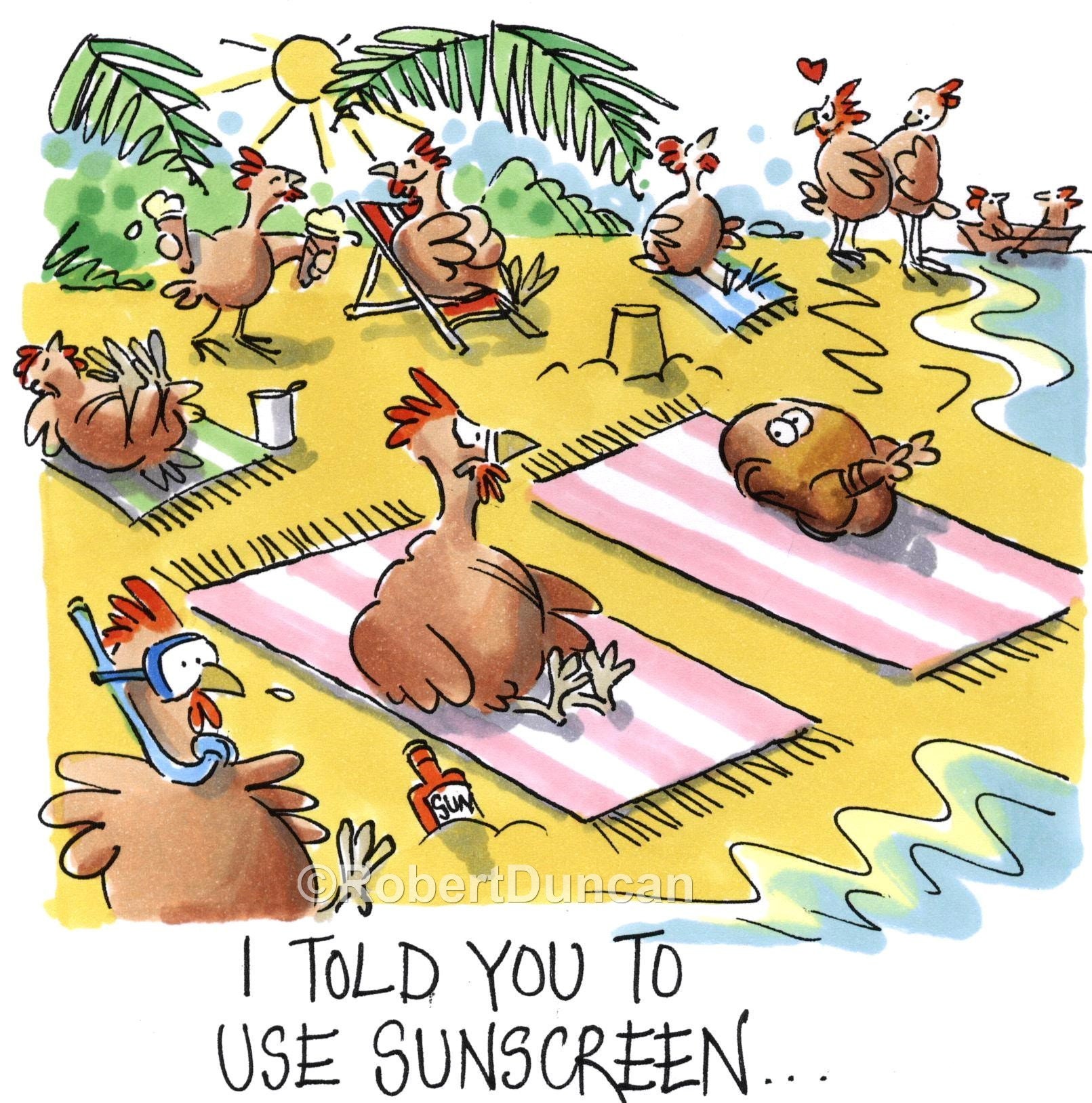 Chicken Cartoon, Chicken Art, Cartoon Art, Sunburn Chicken - Etsy