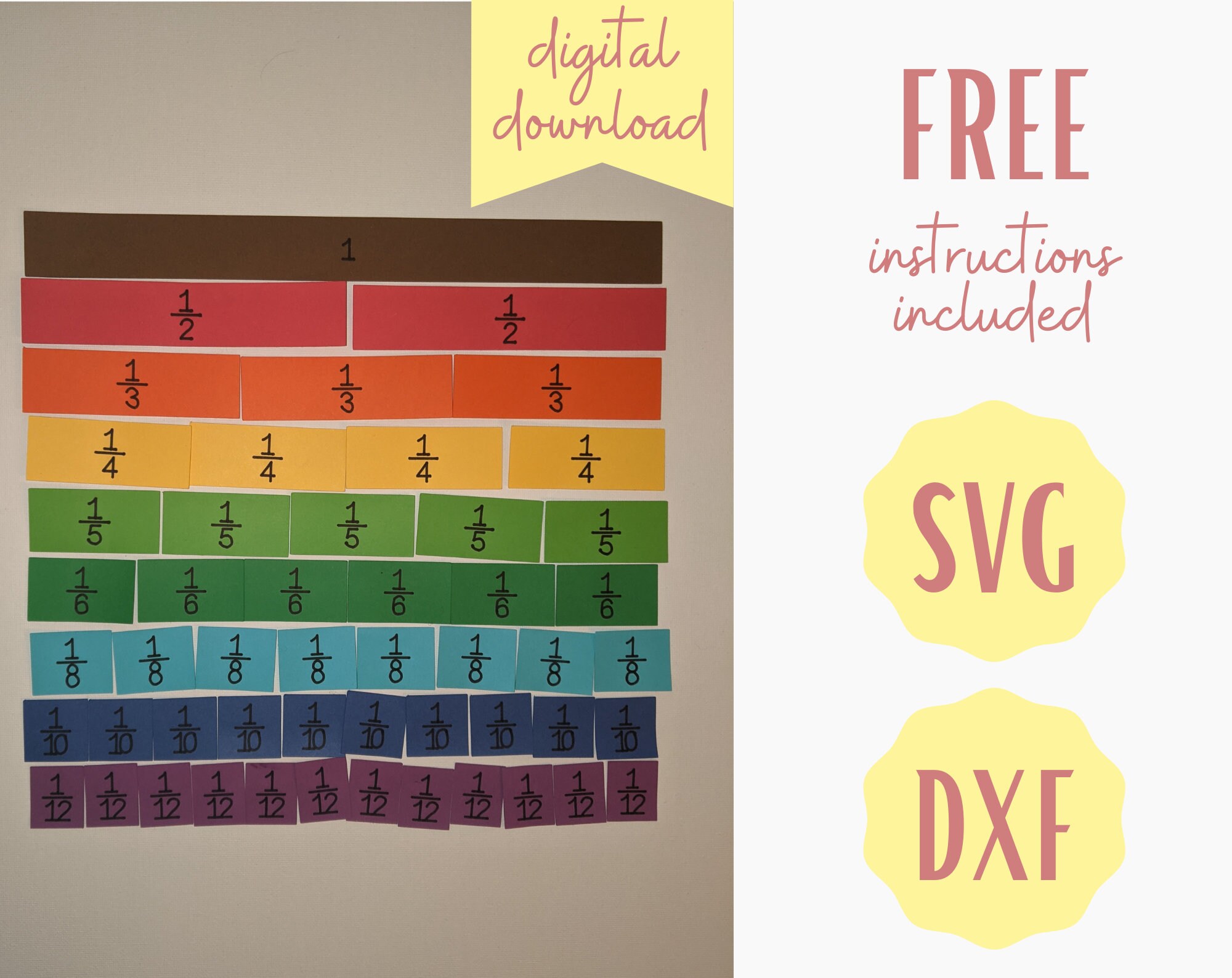 Fraction Strips SVG Template Cricut Cut File Kit Elementary | Etsy Canada