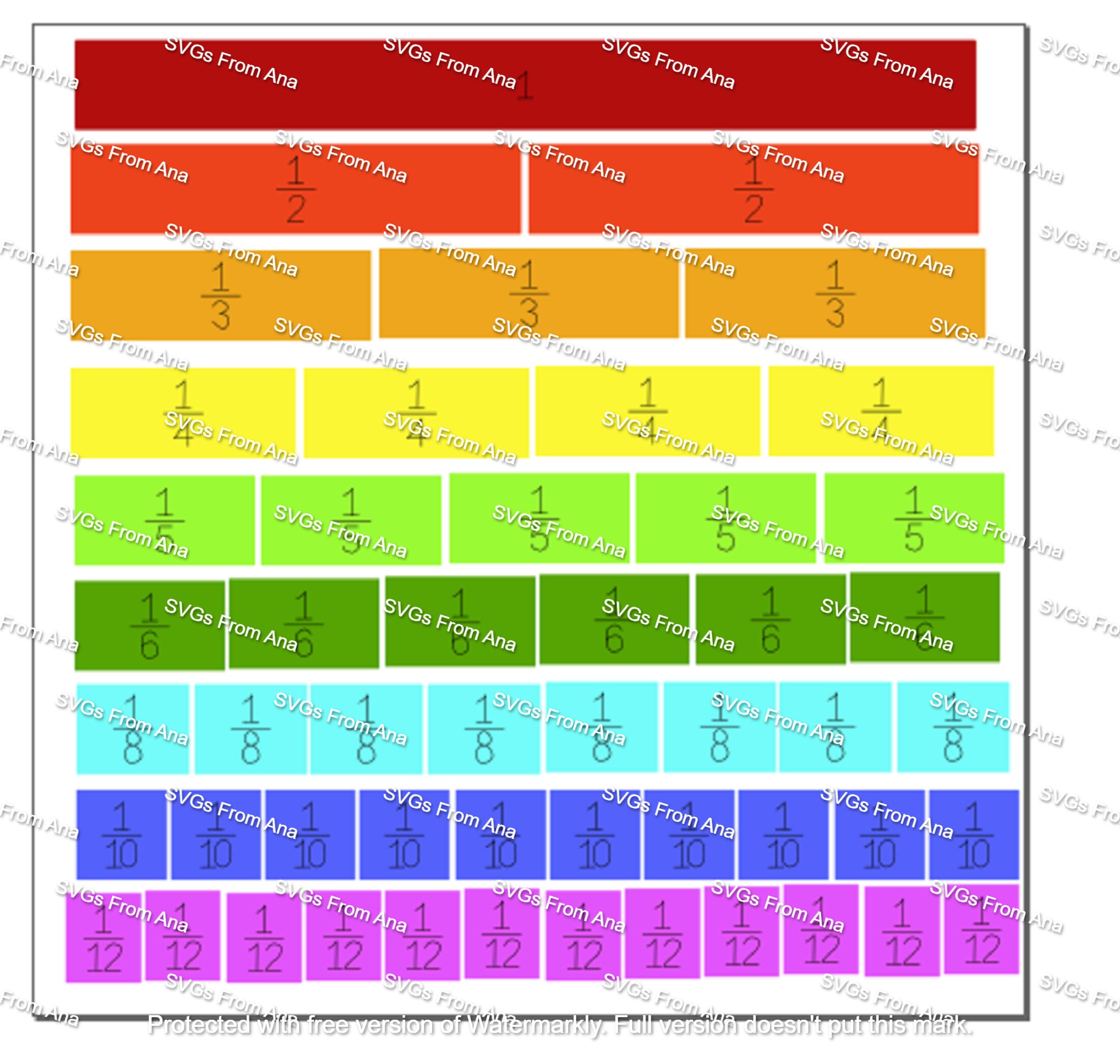 Fraction Strips SVG Template: Math Classroom Manipulatives (cricut Cut ...