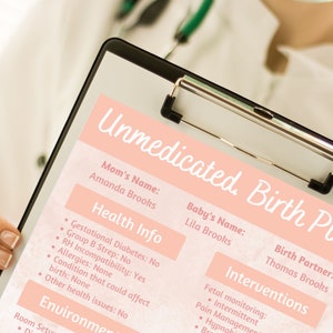 Unmedicated Natural Birth Plan Editable Template - for Labor and ...