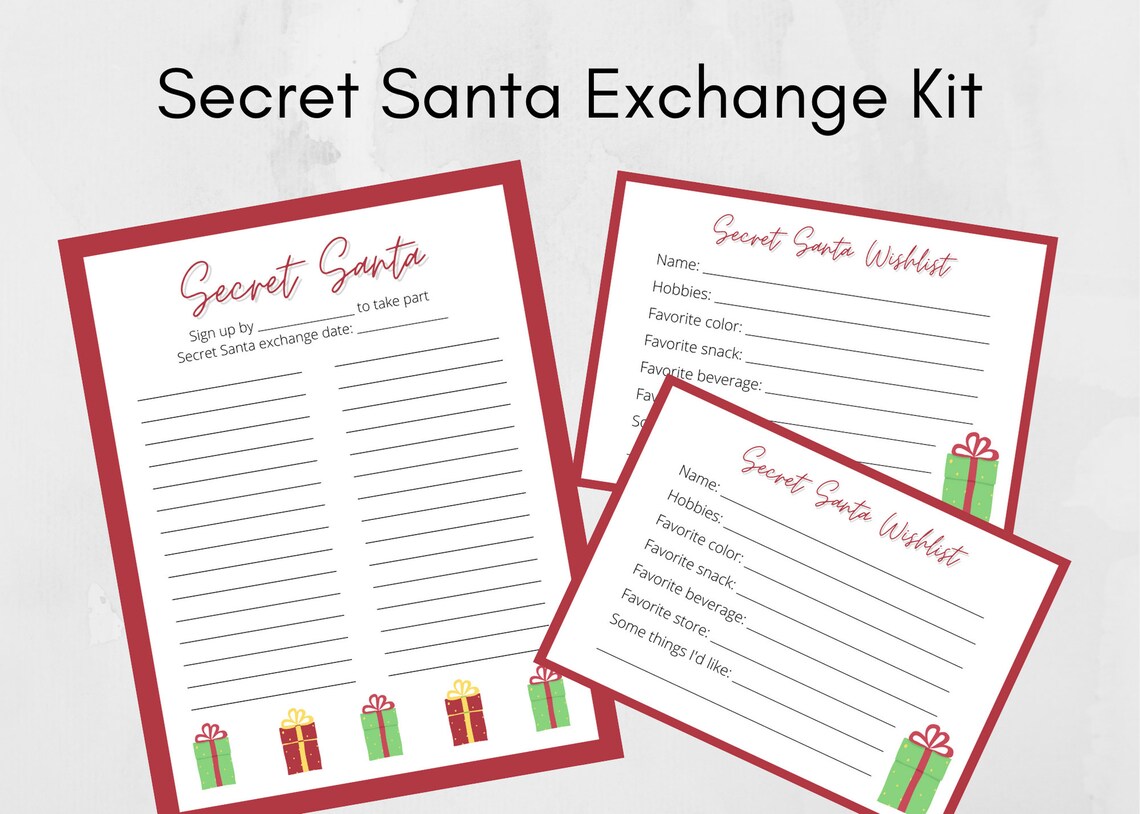 Secret Santa Gift Exchange Form Kit | Printable Digital Wish List ...