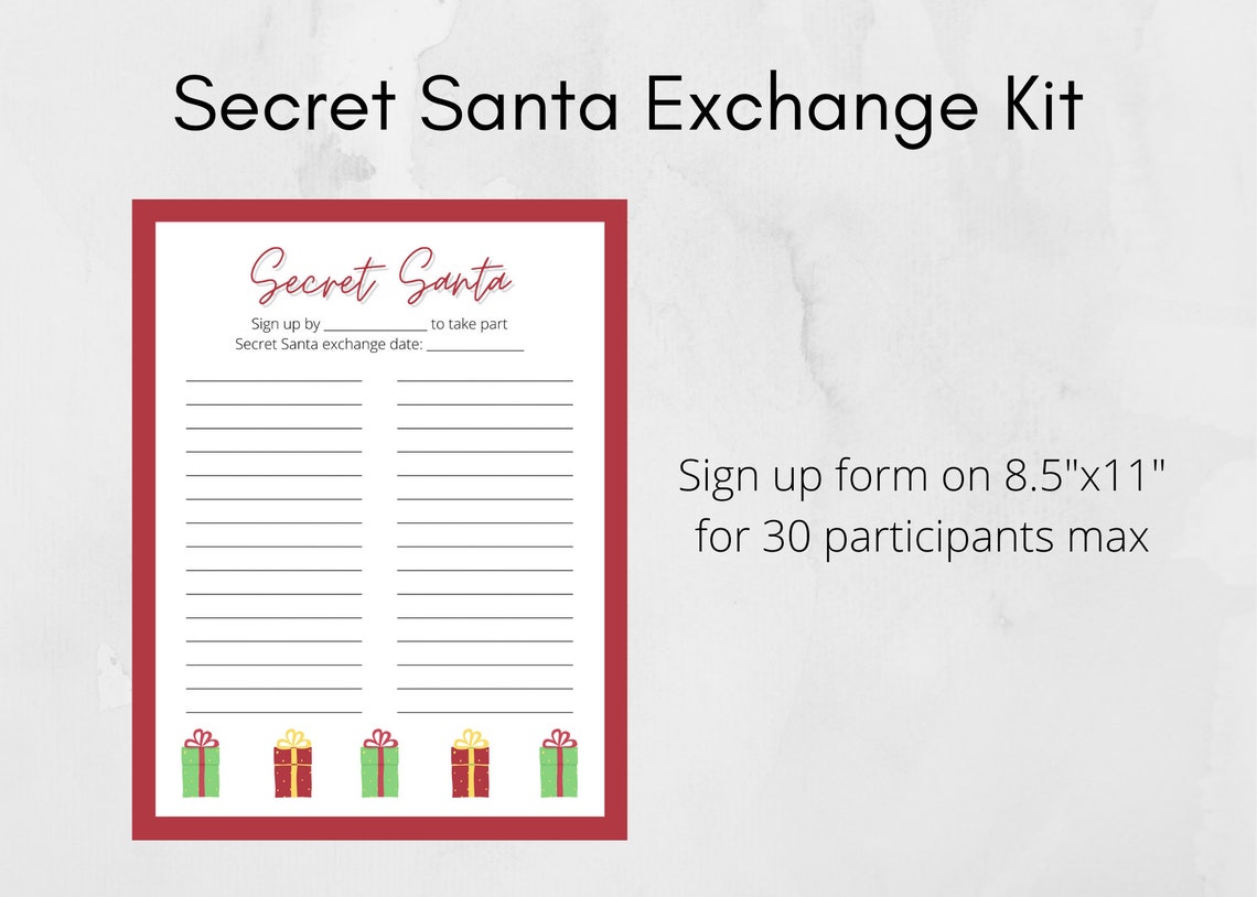 Secret Santa Gift Exchange Form Kit | Printable Digital Wish List ...