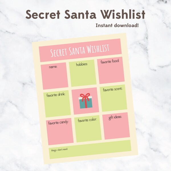 Pink Secret Santa Questionnaire - Etsy