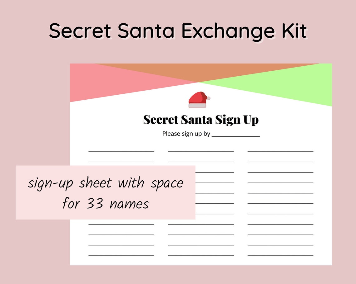 Secret Santa Gift Exchange Kit Complete Set of 3 | Sign up Sheet ...
