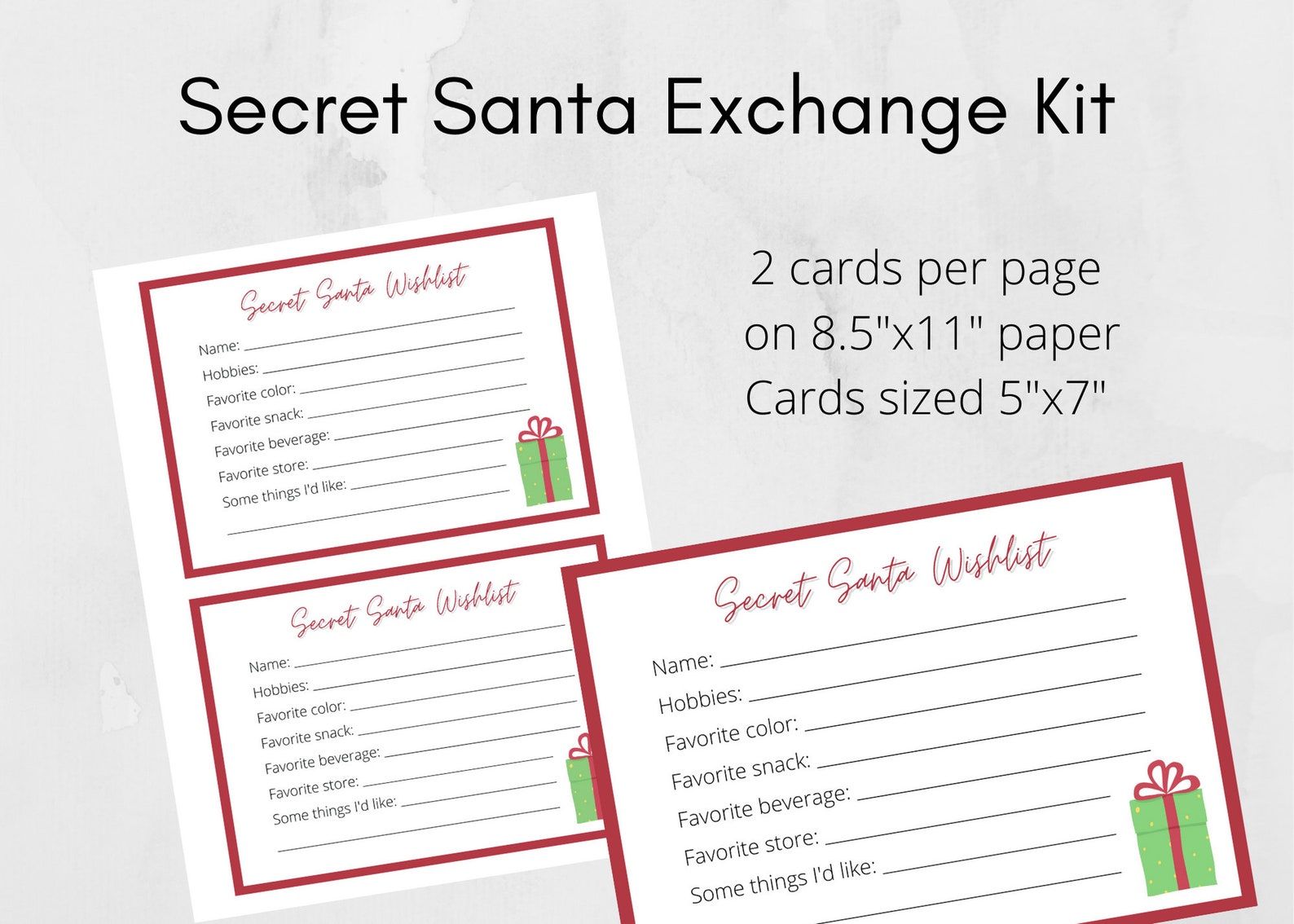 Secret Santa Gift Exchange Form Kit | Printable Digital Wish List ...