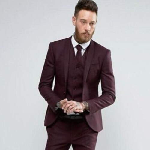 Men 3 Piece Suit Wine Color Wedding Suit Groom Wear Suits Etsy