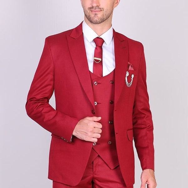 Men 3 Piece Red Suit - Etsy
