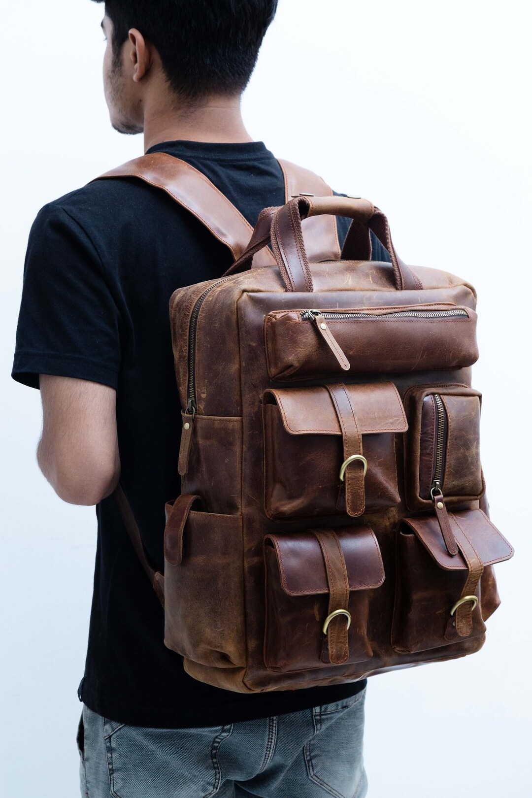 Genuine Leather Backpack Rucksack Laptop Backpack Handmade Leather ...