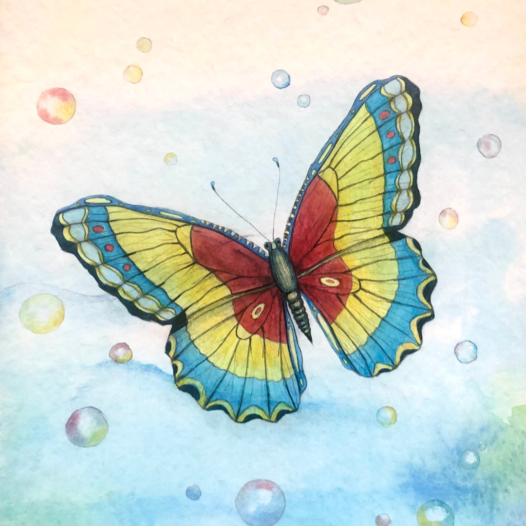 Butterfly Painting Original Watercolour and Coloured Pencils ...