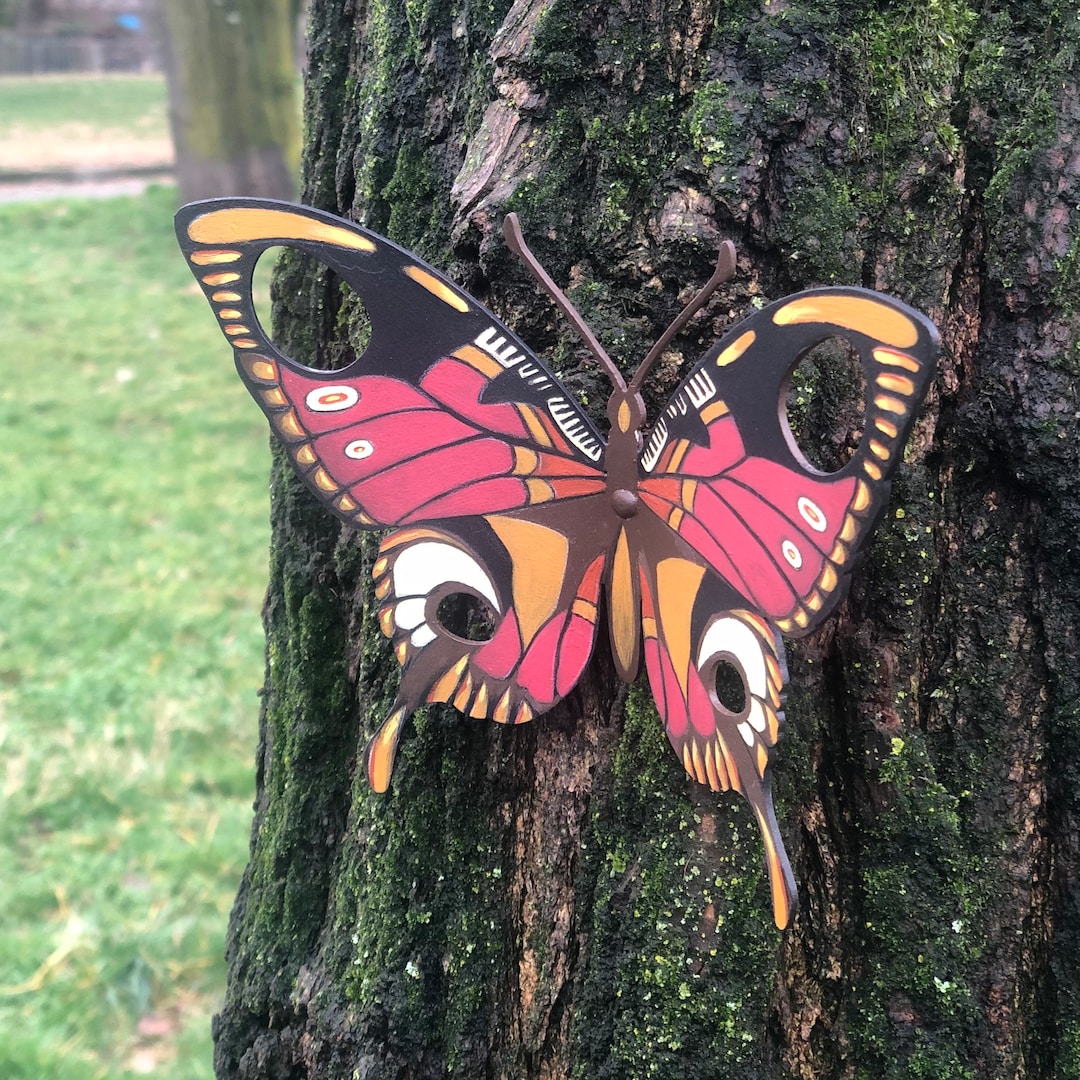 Painted Metal Butterfly Art: Peacock & Owl Garden Decor - Etsy