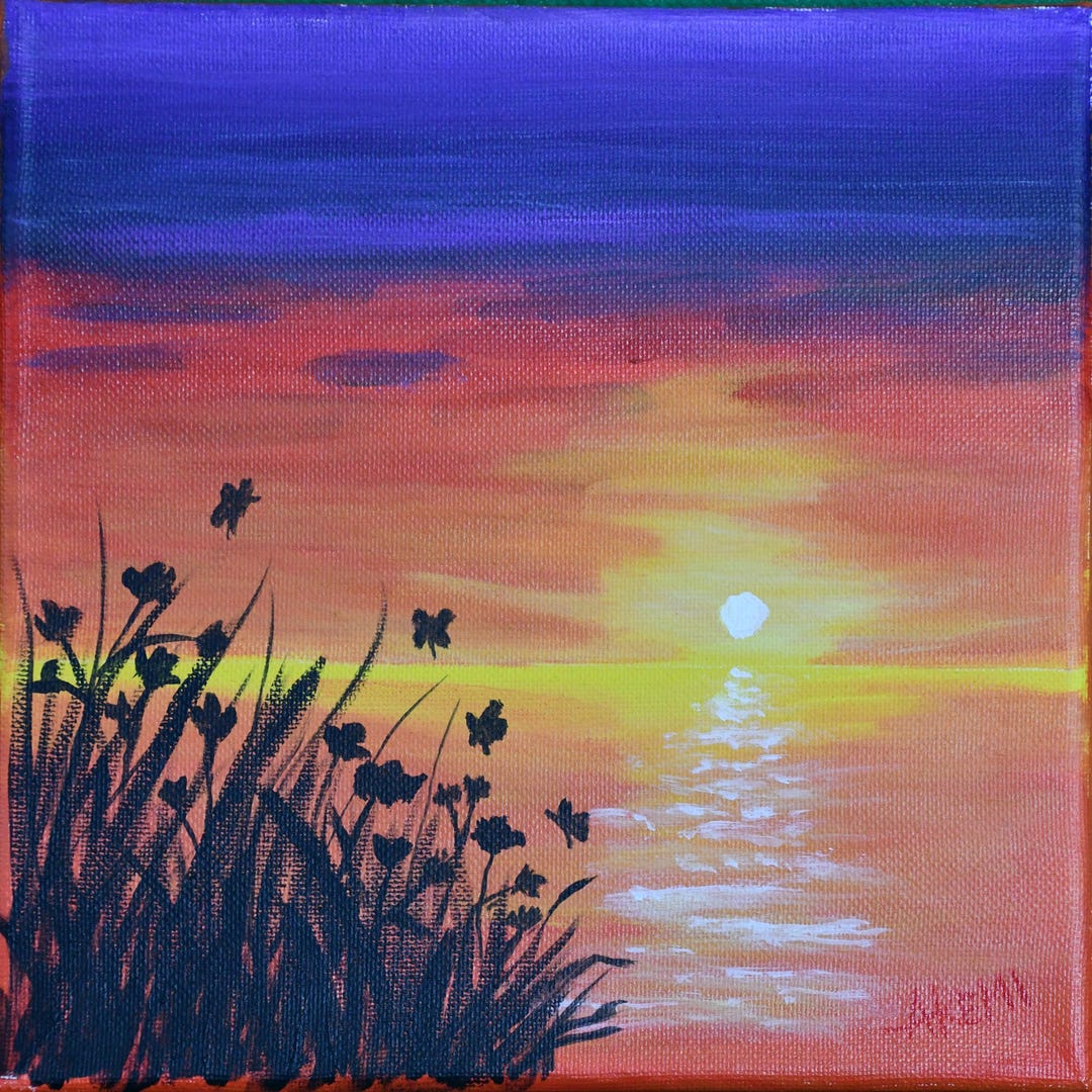 Sunset on the Pond, Acrylic Painting by Akemi Rogers - Etsy