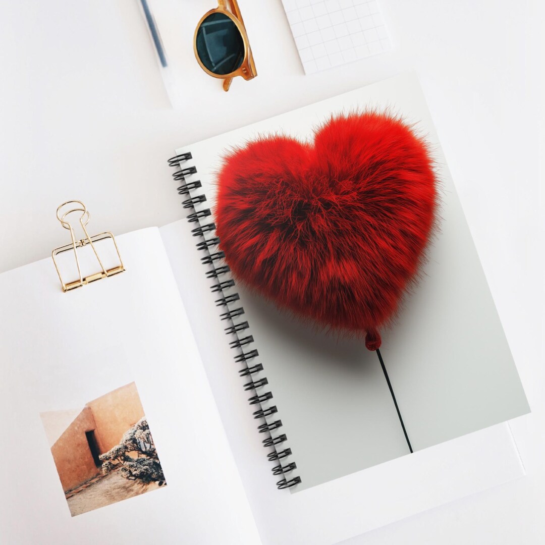 Fuzzy Heart Spiral Notebook Ruled Line, Cute Journal for Romance ...