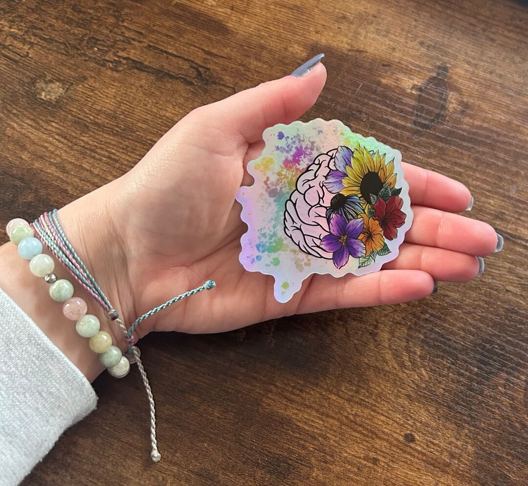 Brain With Flowers Sticker Brain Sticker Flower Sticker Holographic ...