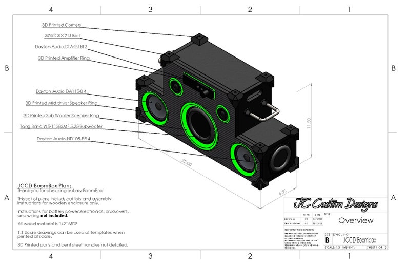JCCD Boombox Build Plans - 100w Bluetooth Portable Full Range Speaker ...