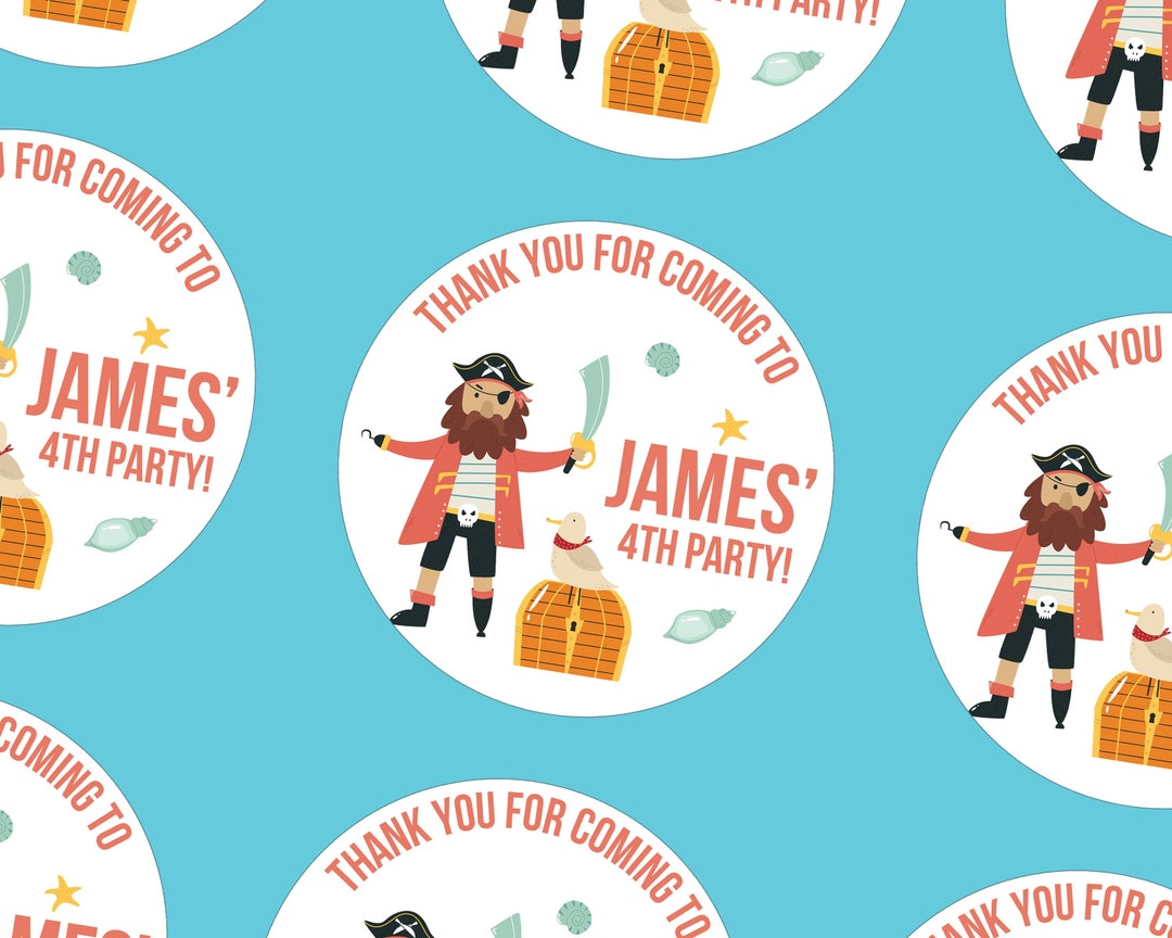 Personalised Pirate Kid's Birthday Party Stickers - Custom Children's ...