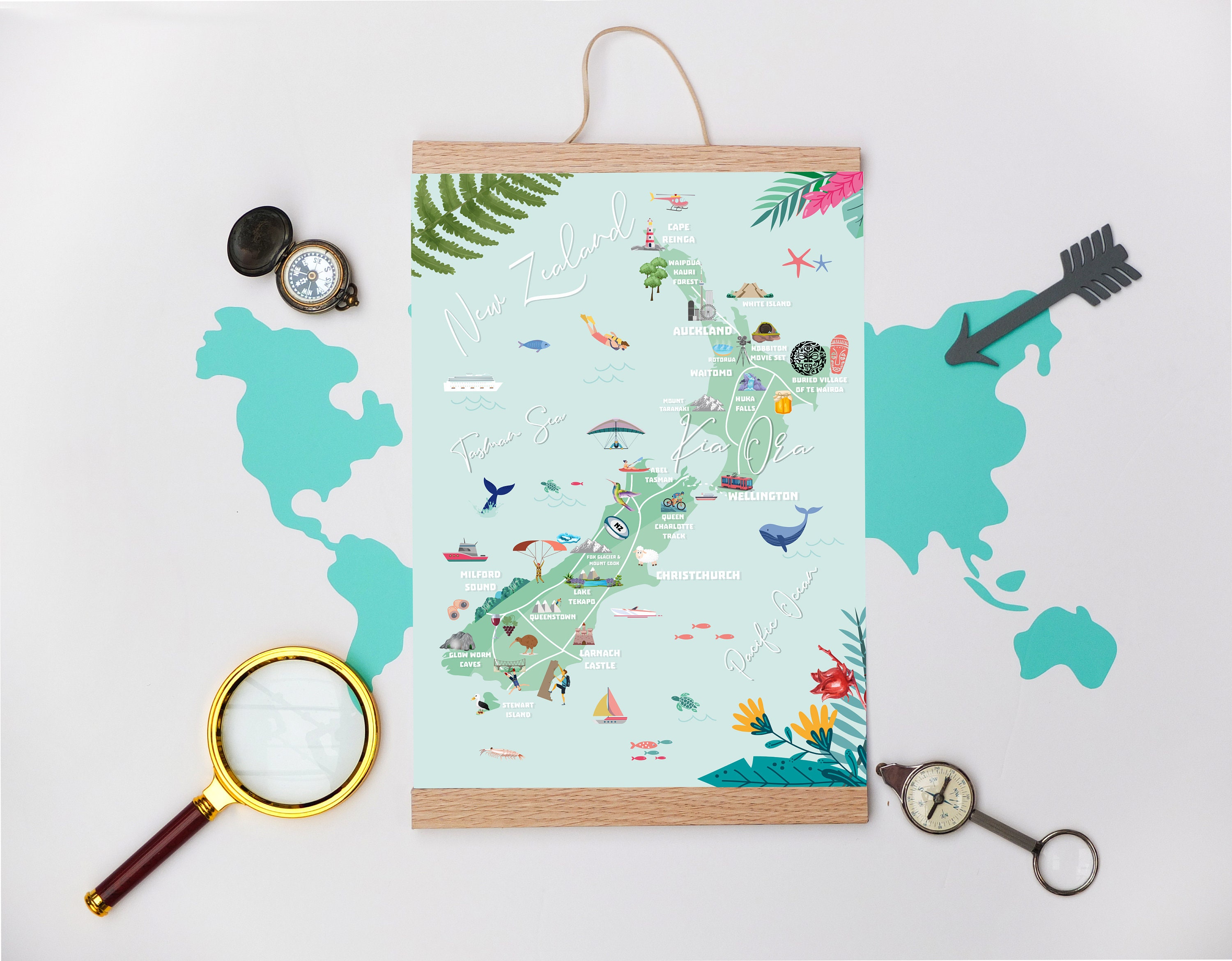 New Zealand Map Art Print: Travel Souvenir (digital Download) - Etsy