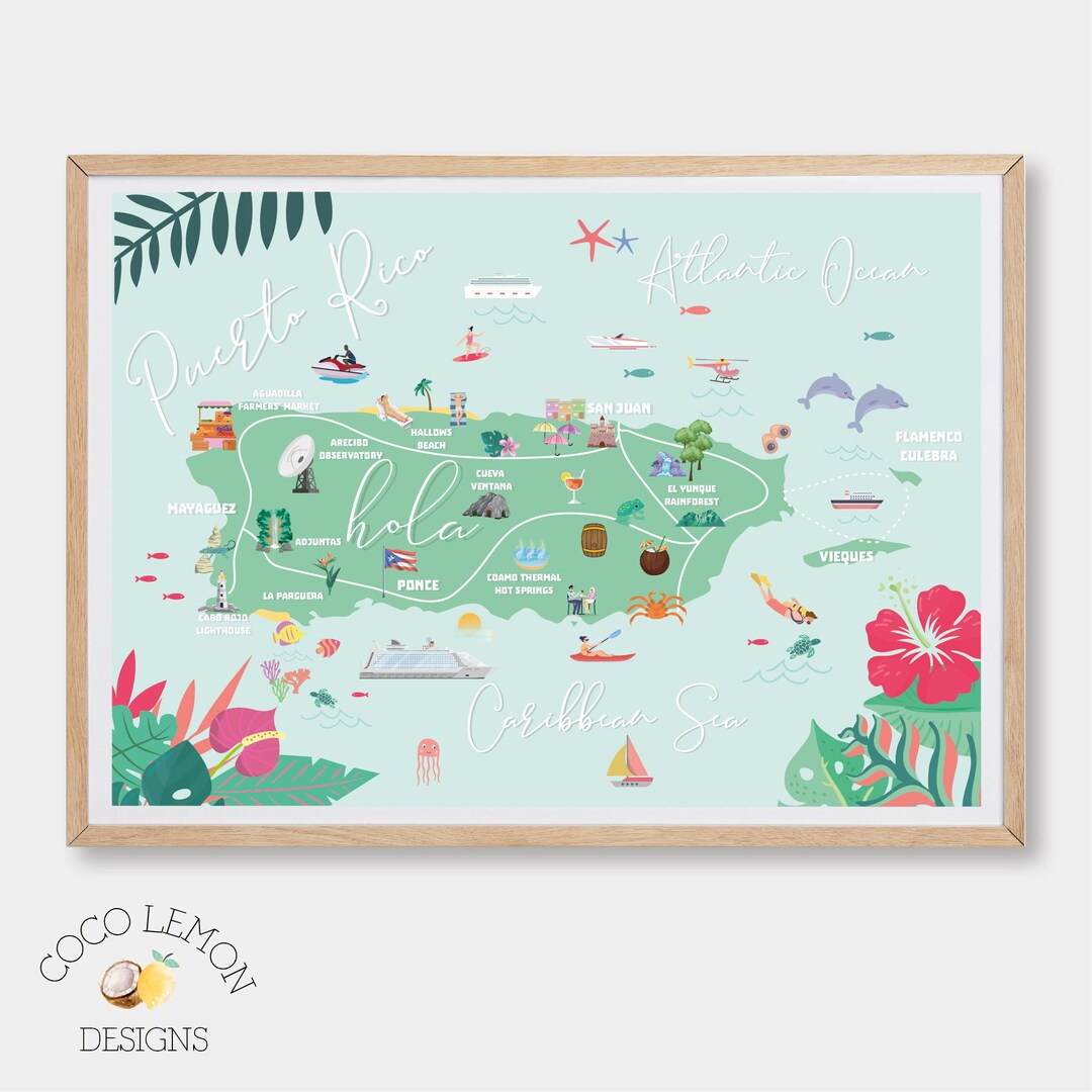 Puerto Rico Map Print: Modern Travel Poster (digital Download) - Etsy