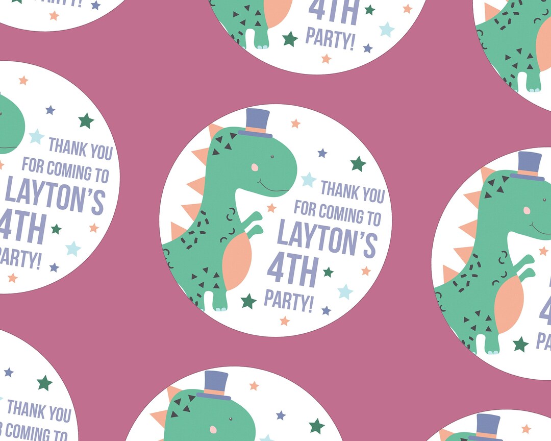 Personalized Dinosaur Birthday Party Stickers: Custom Name Party Favors ...