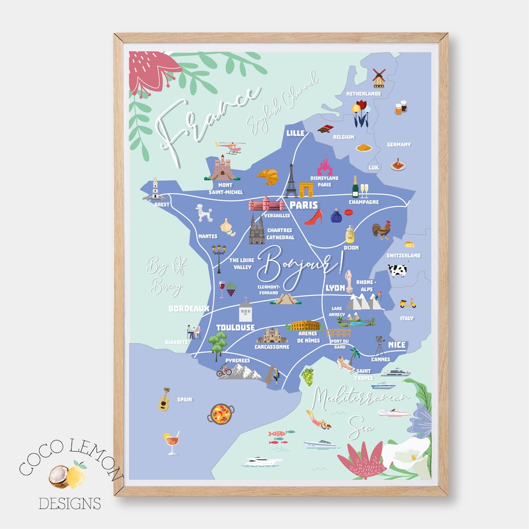 France Map Print - Art Print - Travel Decor -paris - Home Decor - Wall ...