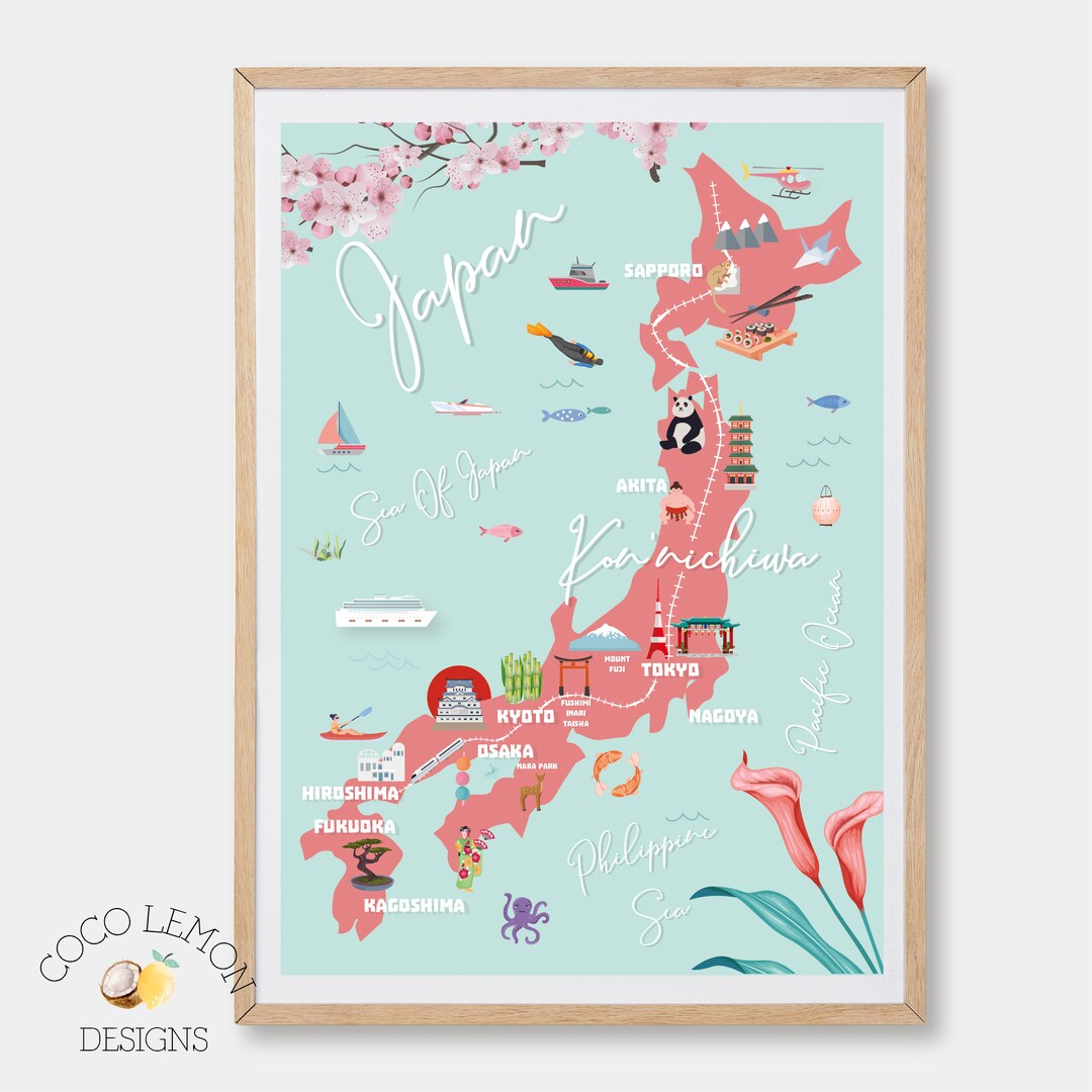 Japan Map Print - Art Print - Travel Decor - Home Decor - Wall Decor ...