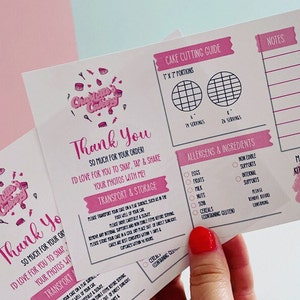 Bespoke Cake Care Card - Information Leaflet Insert for Bakers - Can ...