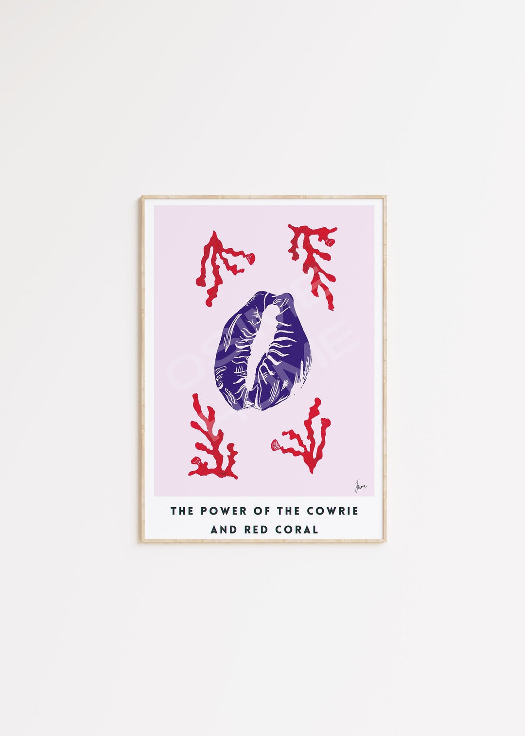 The Power of the Cowrie and Red Coral -pink. Abstract A5, A4, A3 Wall ...