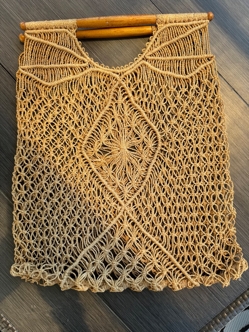Vintage String Macrame Bag With Handles - Etsy
