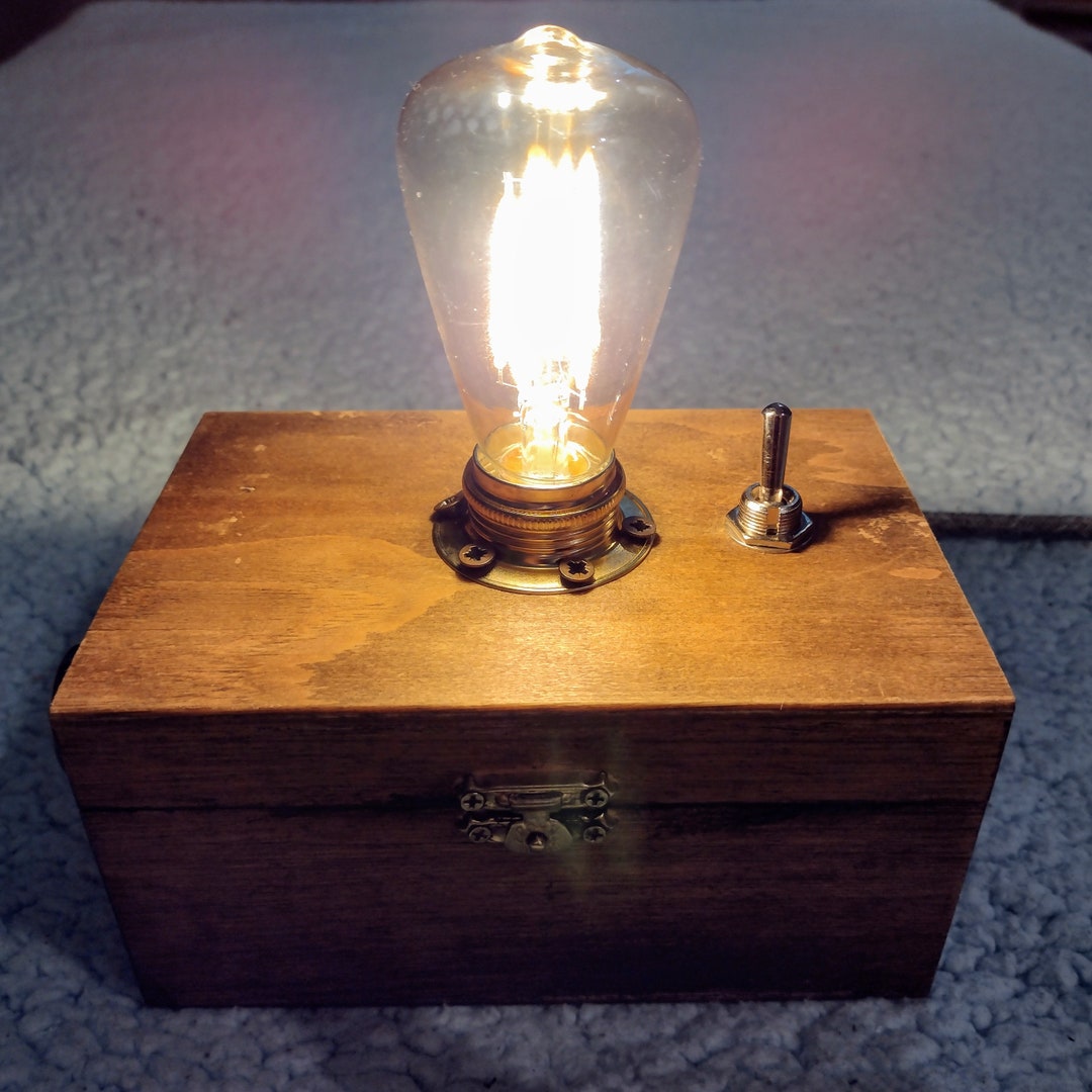 Wood Box Lamp Wooden Box Lamp - Etsy
