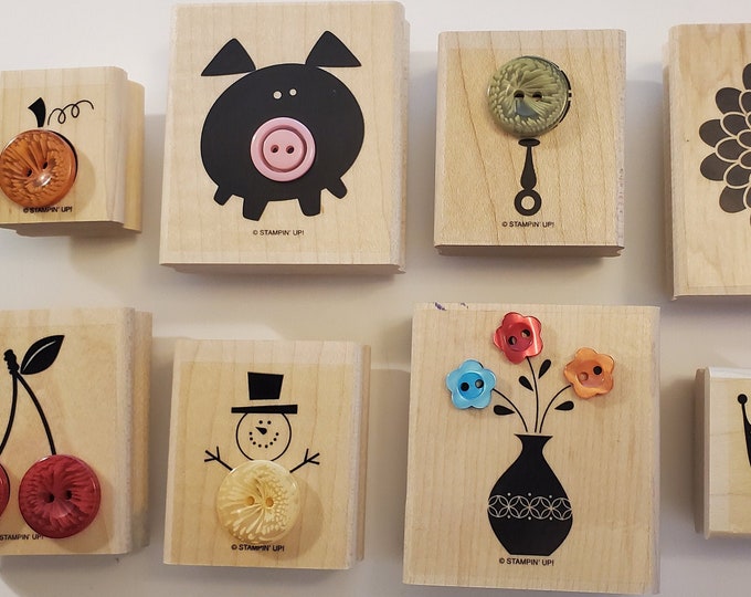 SET Stampin up Button Buddies With Buttons Rubber Stampswooden Stamps ...