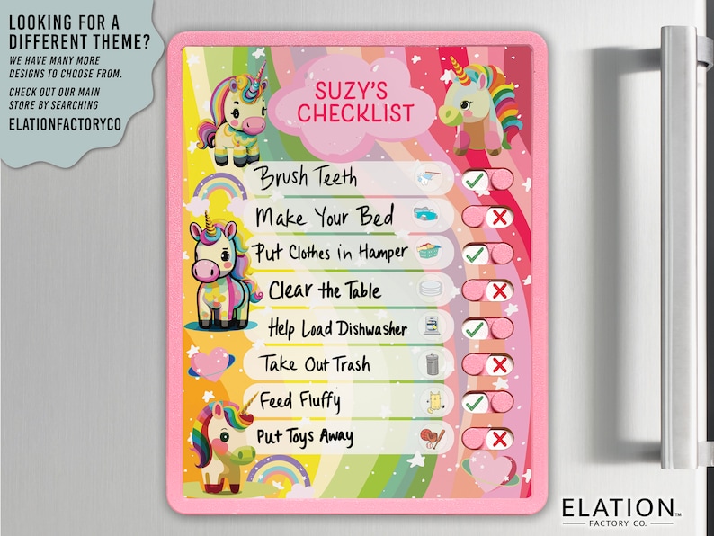 Personalized Kids Chore Chart: Unicorn Daily Checklist, Dry-erase - Etsy