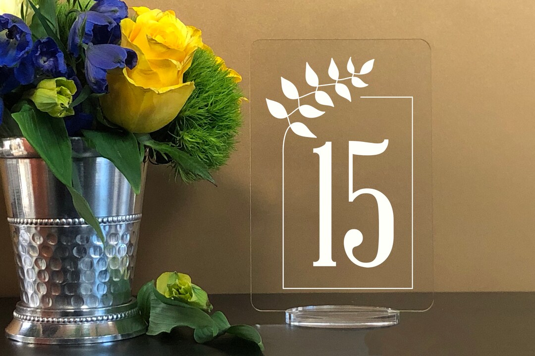 6x4 Modern Floral Table Numbers With Stand Custom - Acrylic Wedding ...