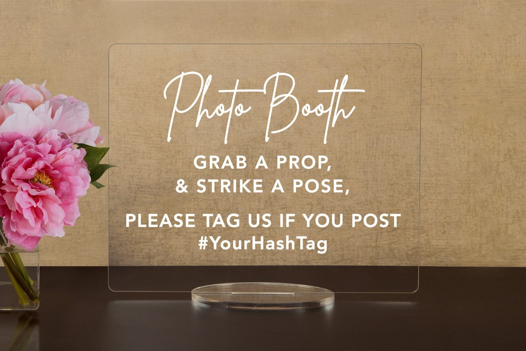 Photo Booth Sign, Strike a Pose, Polaroid, Custom Hashtag Acrylic Sign ...