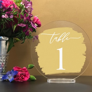 Round Table numbers with stand custom Paint Brush Style | Etsy