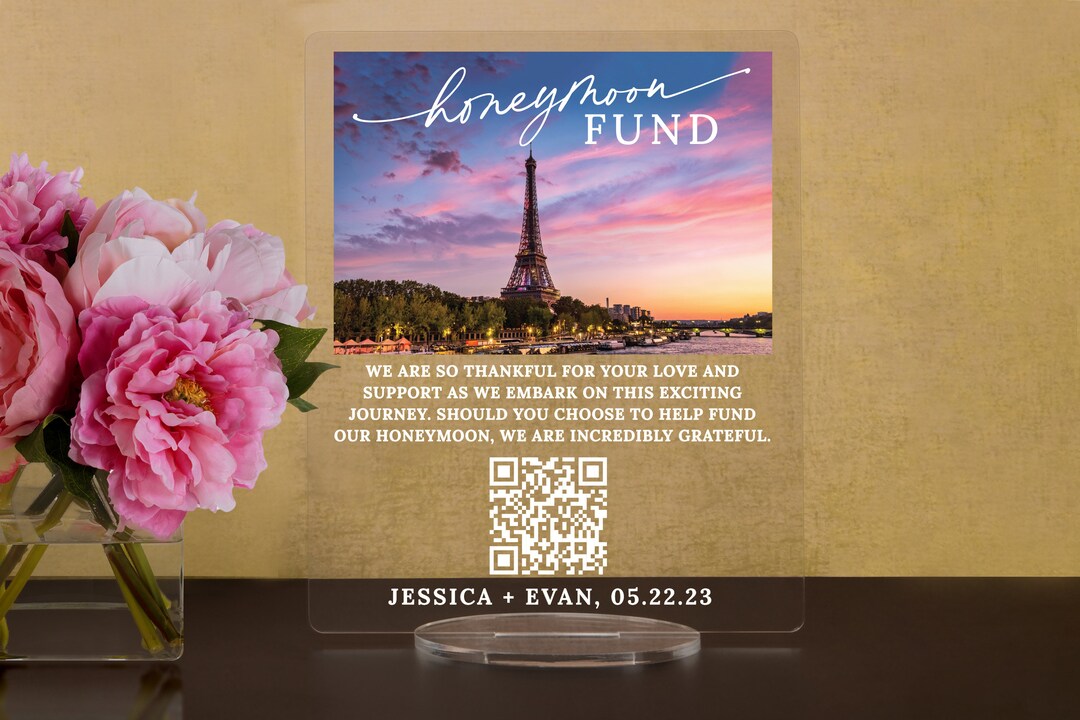 Personalized Paris Honeymoon Fund Acrylic Sign With QR Code - Etsy