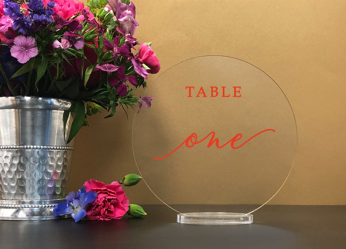 Custom Color - Round Table Numbers With Stand, Clear Acrylic Wedding ...