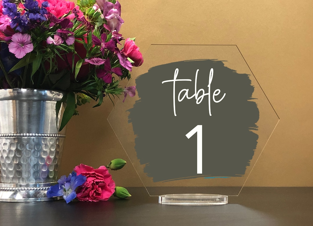 Custom Paint Brush Style Background - Hexagon Table Numbers With Stand ...