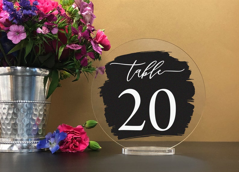 Custom Paint Brush Style Background - Round Table Numbers With Stand ...