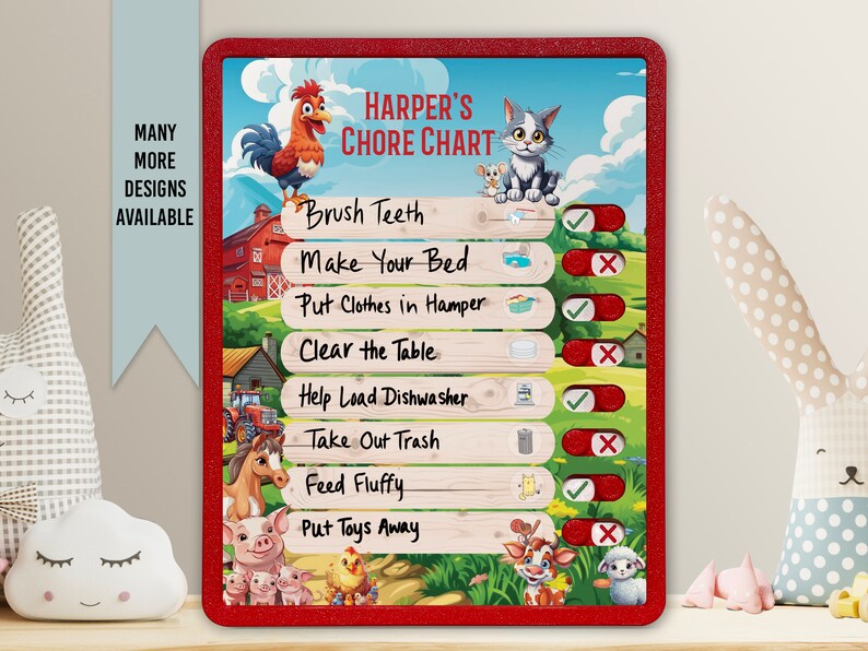 Personalized Farm Theme Kids Chore Chart: Daily Checklist, Dry-erase - Etsy