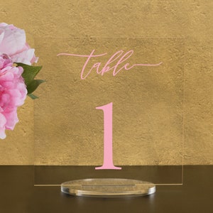 Custom Color - Square Table Numbers With Stand, Clear Acrylic Wedding ...