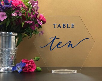 Custom Color Hexagon Table Numbers With Stand Clear Acrylic | Etsy