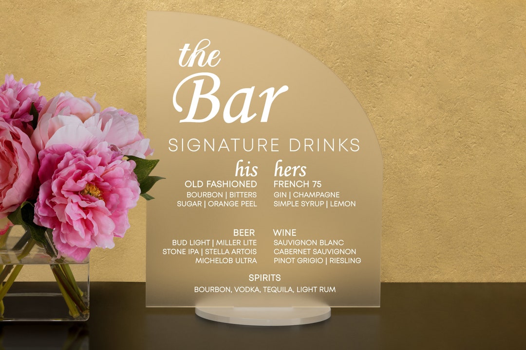 Custom Acrylic Bar Menu Sign: Signature Drinks for Wedding - Etsy