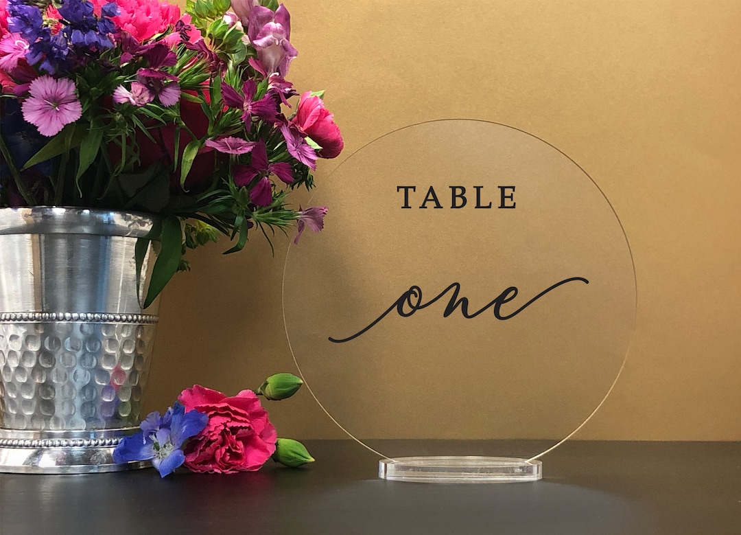 Custom Color - Round Table Numbers With Stand, Clear Acrylic Wedding ...