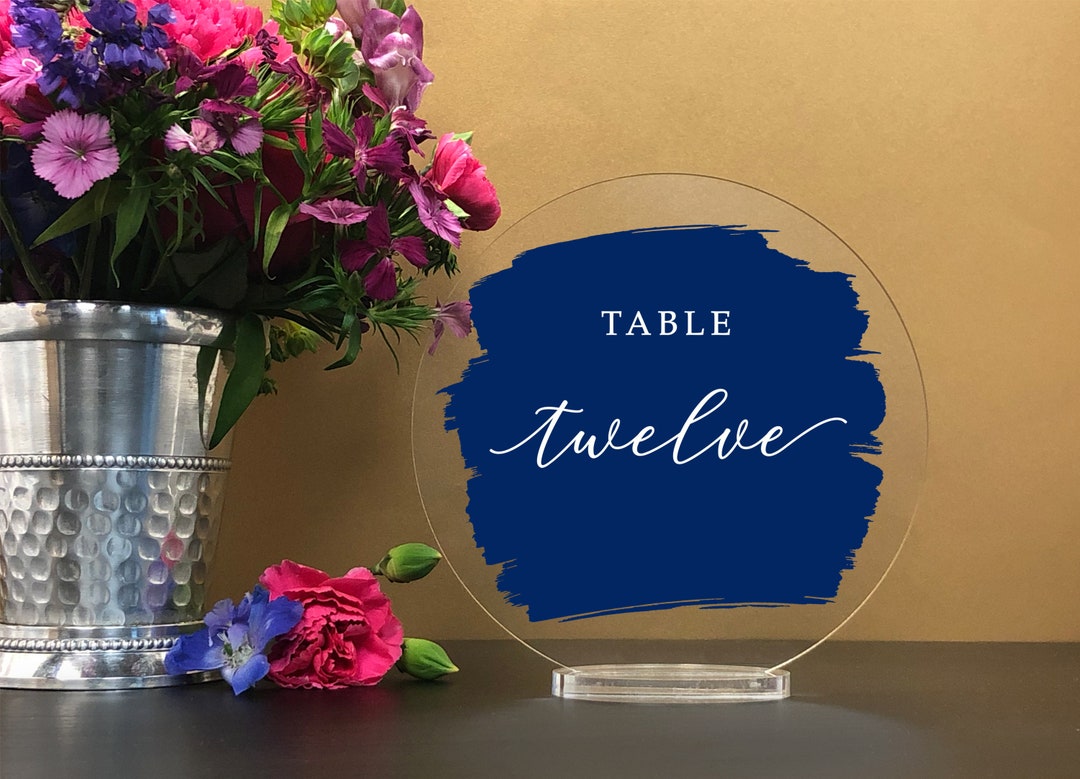 Custom Paint Brush Style Background - Round Table Numbers With Stand ...