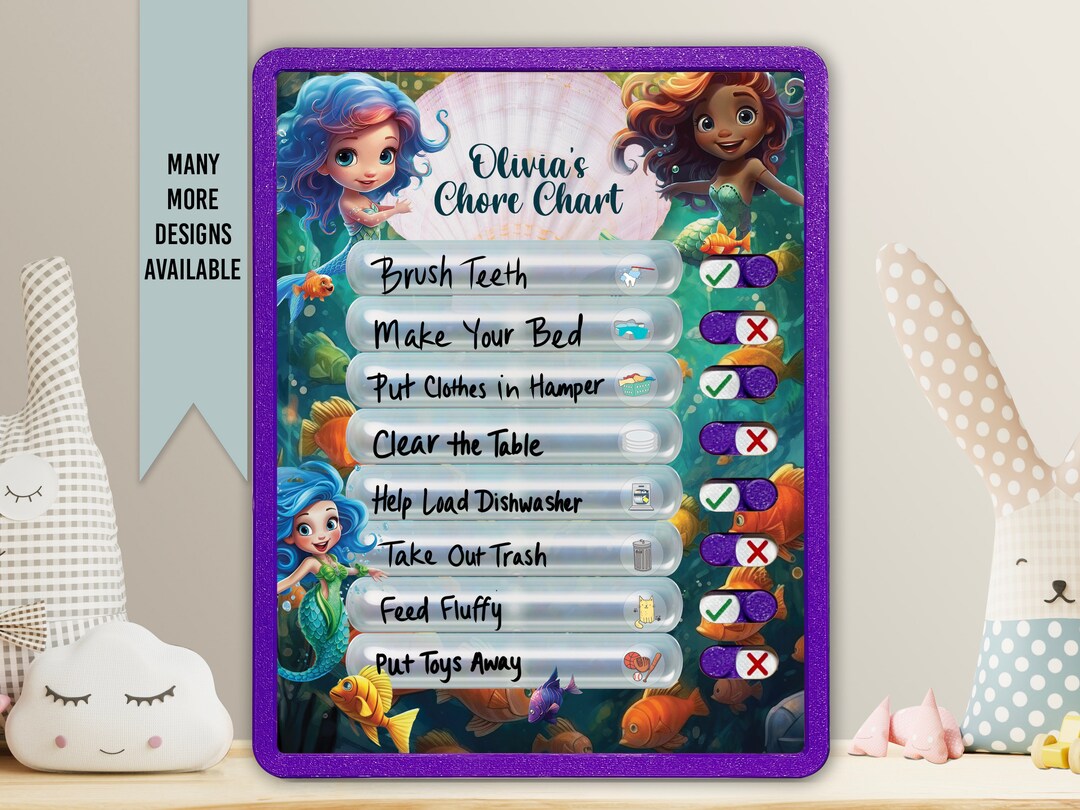 Personalized Mermaid Kids Chore Chart: Daily Checklist, Dry-erase - Etsy