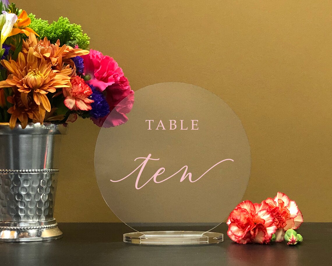 Custom Color Round Table numbers with stand clear acrylic | Etsy
